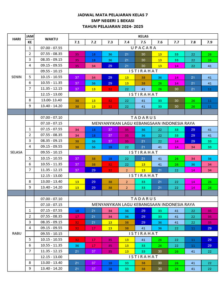 Jadwal Mapel 2024-2025 | PDF