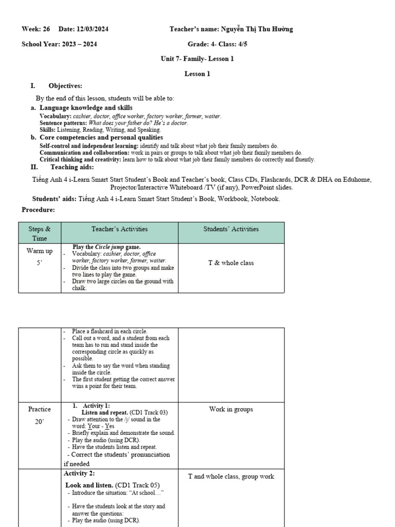 Grade 4 Family Lesson Plan | PDF | Vocabulary | Pedagogy