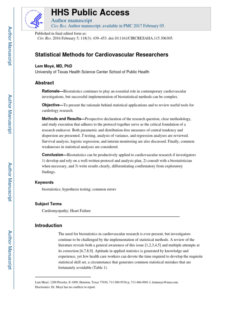Statistical Methods For CVS Researchers | PDF | Student's T Test | P Value
