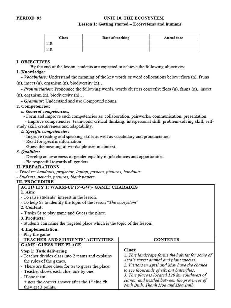 Ecosystem Lesson Plan for 11B | PDF | Question | Vocabulary