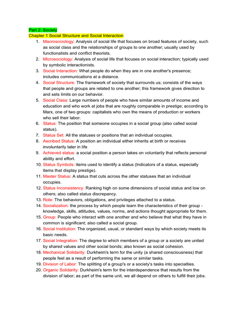Art 2 - Society Chapter 1 Social Structure and Social Interaction | PDF ...