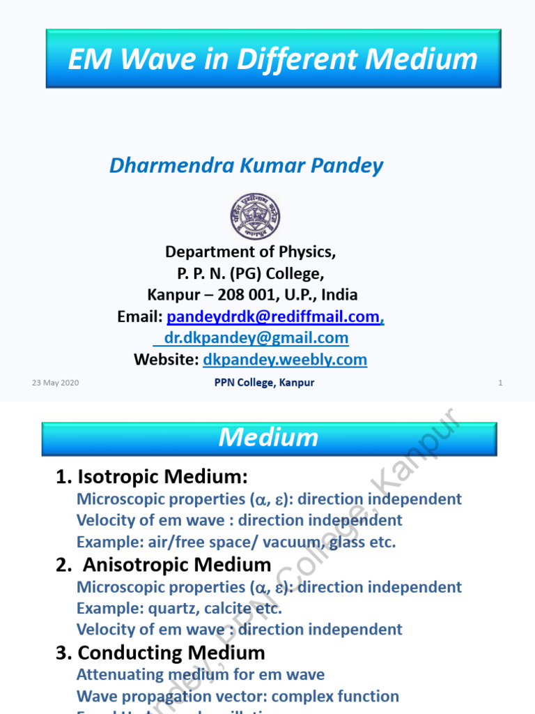 em_wave_in_different_mediums | Download Free PDF | Waves | Electromagnetic Radiation