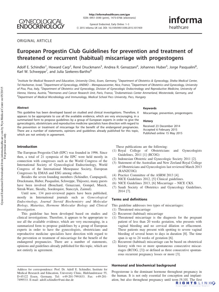 European Progestin Club Guidelines For Prevention and Treatment of ...