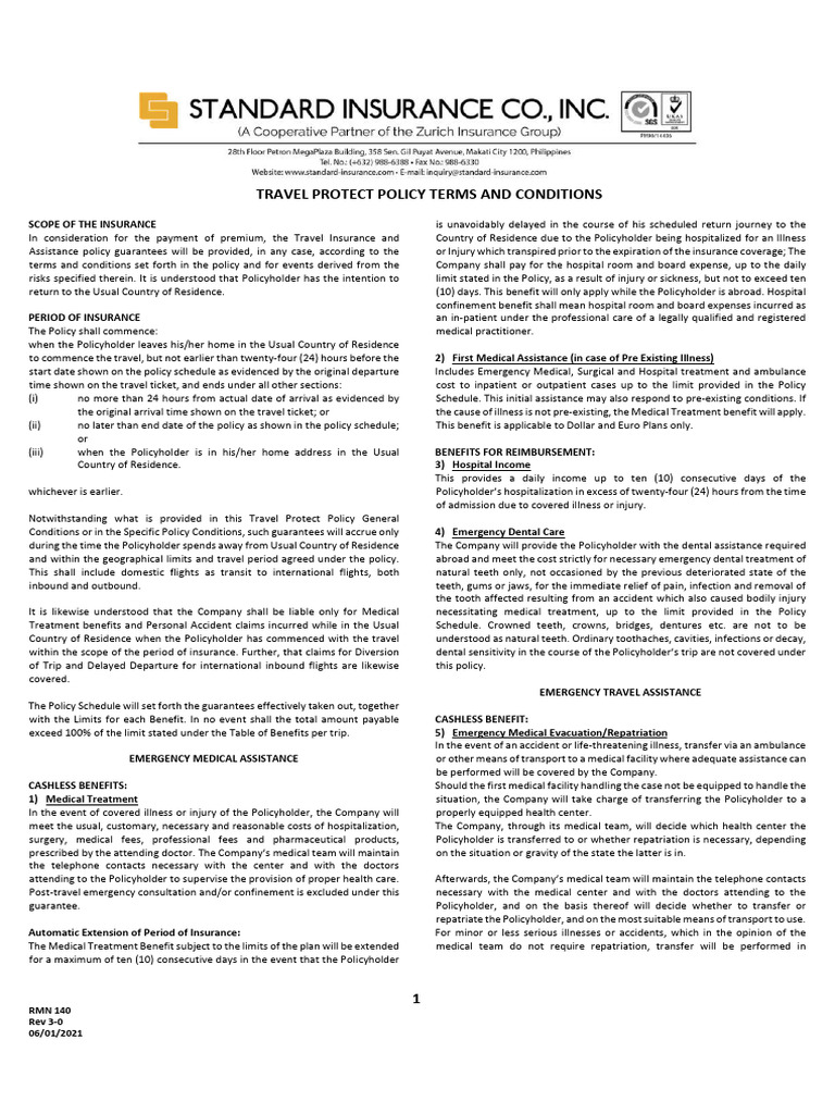 ANNEX C - 2022 Travel Protect - RMN 3 - 0 | PDF | Insurance | Baggage