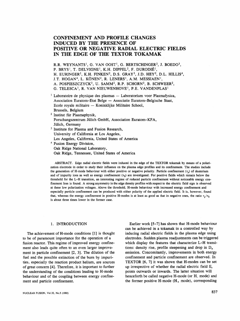 Weynants Biasing Textor | PDF | Nuclear Fusion | Plasma (Physics)