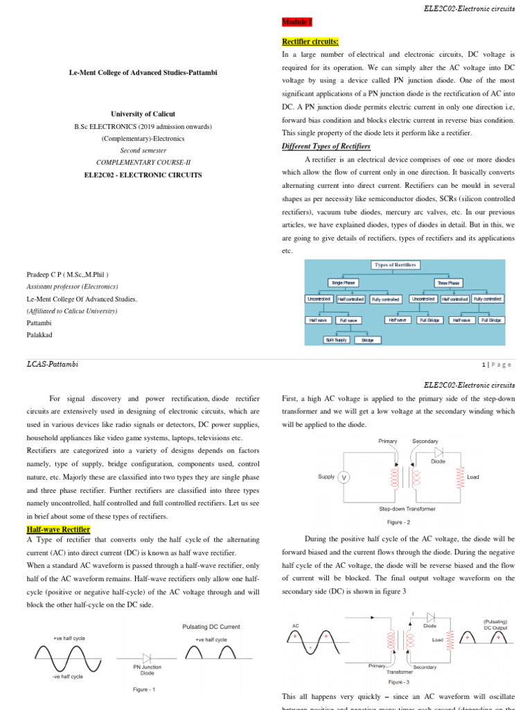 (ELE2C02)ELECTRONICS CIRCUITS-NOTES | PDF | Rectifier | Amplifier