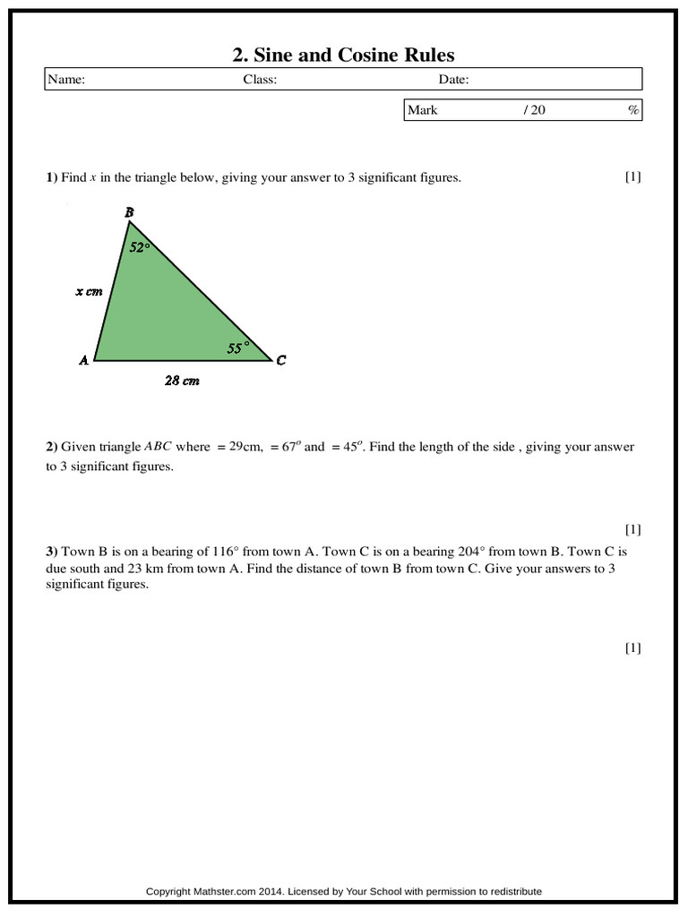 Sine and Cosine Rules | PDF | Triangle | Significant Figures