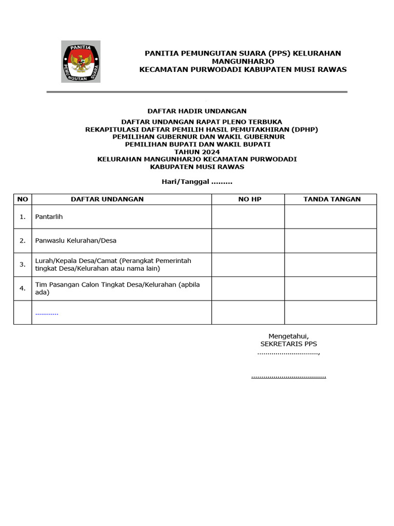 01 Draft Daftar Hadir PPS - PPK | PDF