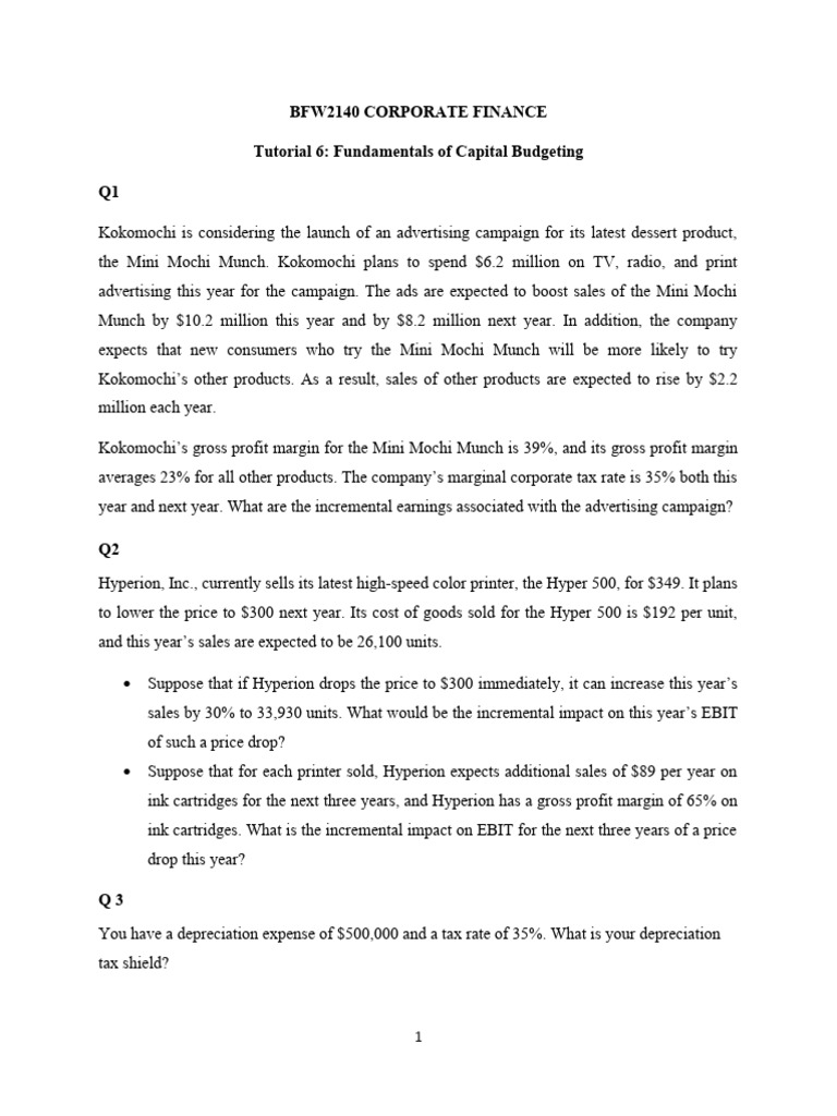 Tutorial Question Capital Budgeting | PDF | Depreciation | Financial ...