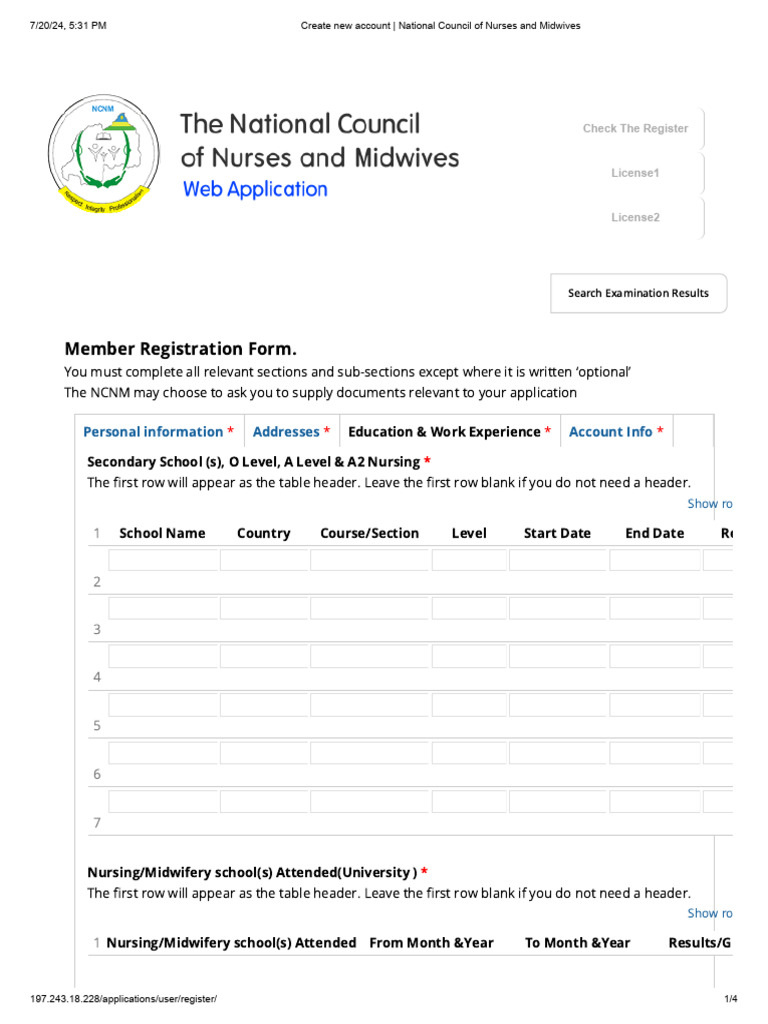 Create New Account - National Council of Nurses and Midwives | PDF ...