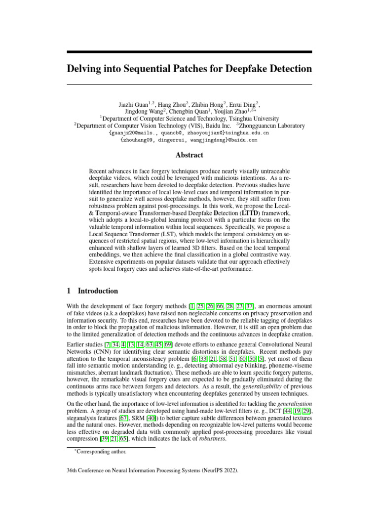 NeurIPS 2022 Delving Into Sequential Patches For Deepfake Detection Paper Conference | PDF ...