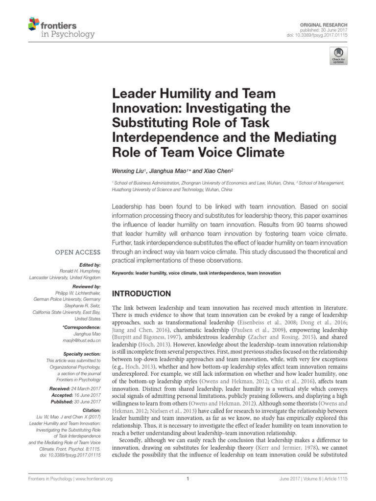 Leader Humility and Innovation | PDF | Leadership | Innovation