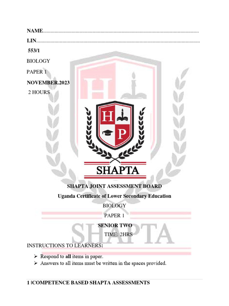 S2 Eoy Bio Shapta Assessments 2023 Original-1 2 | PDF