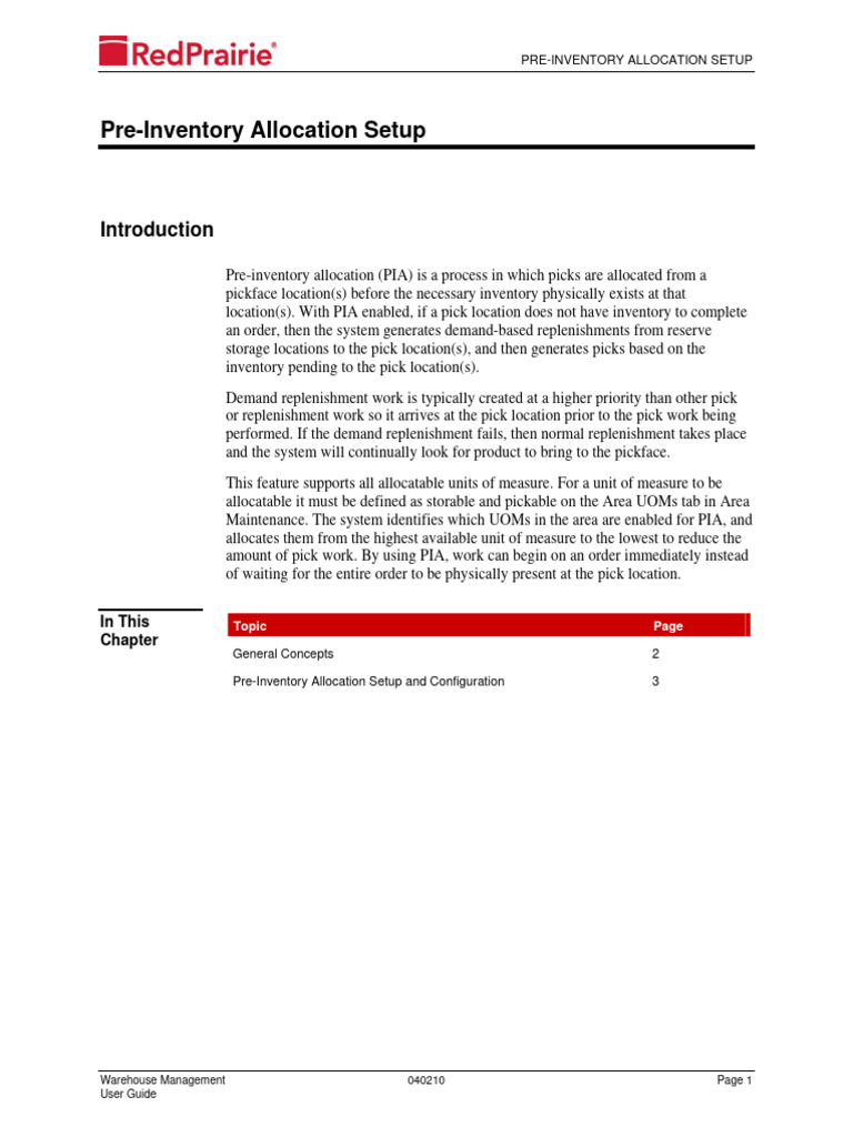 Pre-Inventory Allocation Setup | PDF | Inventory | Warehouse