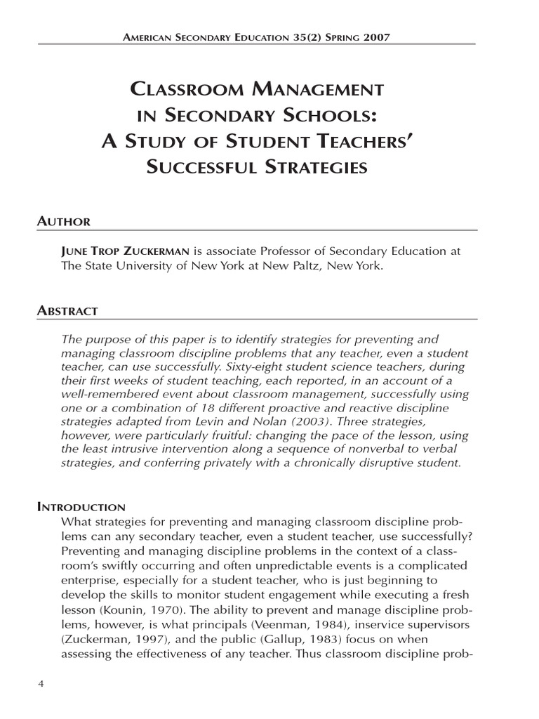 Classroom Management in Secondary Schools | PDF | Teachers | Classroom ...