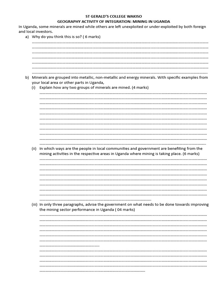 Geography Activity of Integration - Mining in Uganda | PDF | Mining ... Geography Activity of Integration - Mining in Uganda | PDF | Mining ...