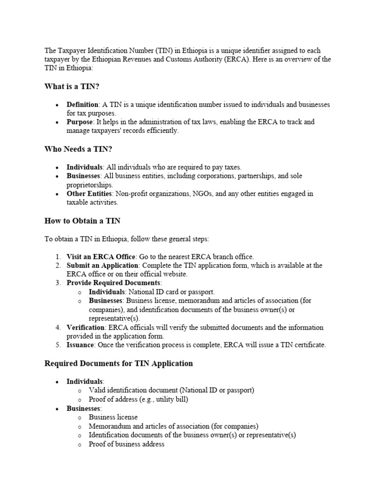 Ethiopian Tin Application And Benefits Pdf Identity Document