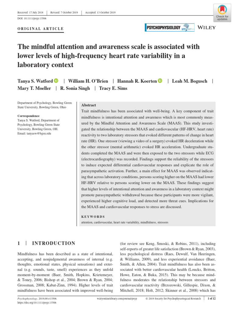 Mindful Attention and Awareness SCale | PDF | Stress (Biology ...