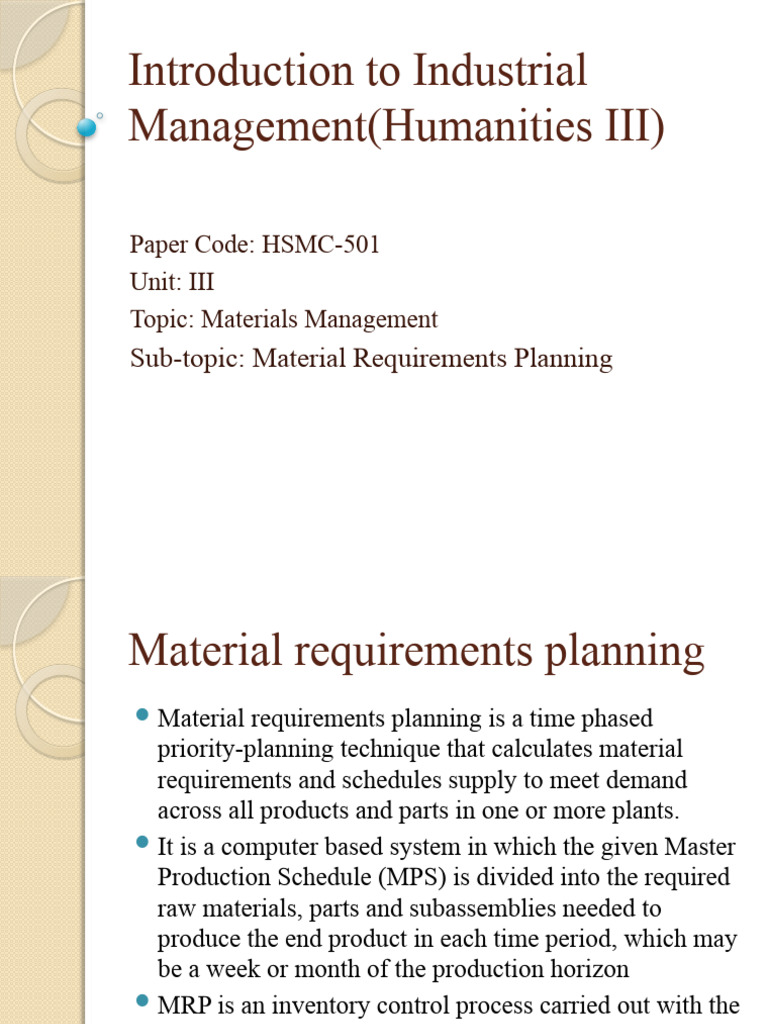 Materials Requirement Planning | PDF | Inventory | Enterprise Resource ...