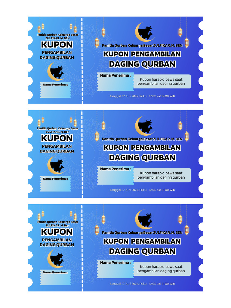 Biru Elegan Modern Kupon Daging Qurban Dokumen A4 | PDF