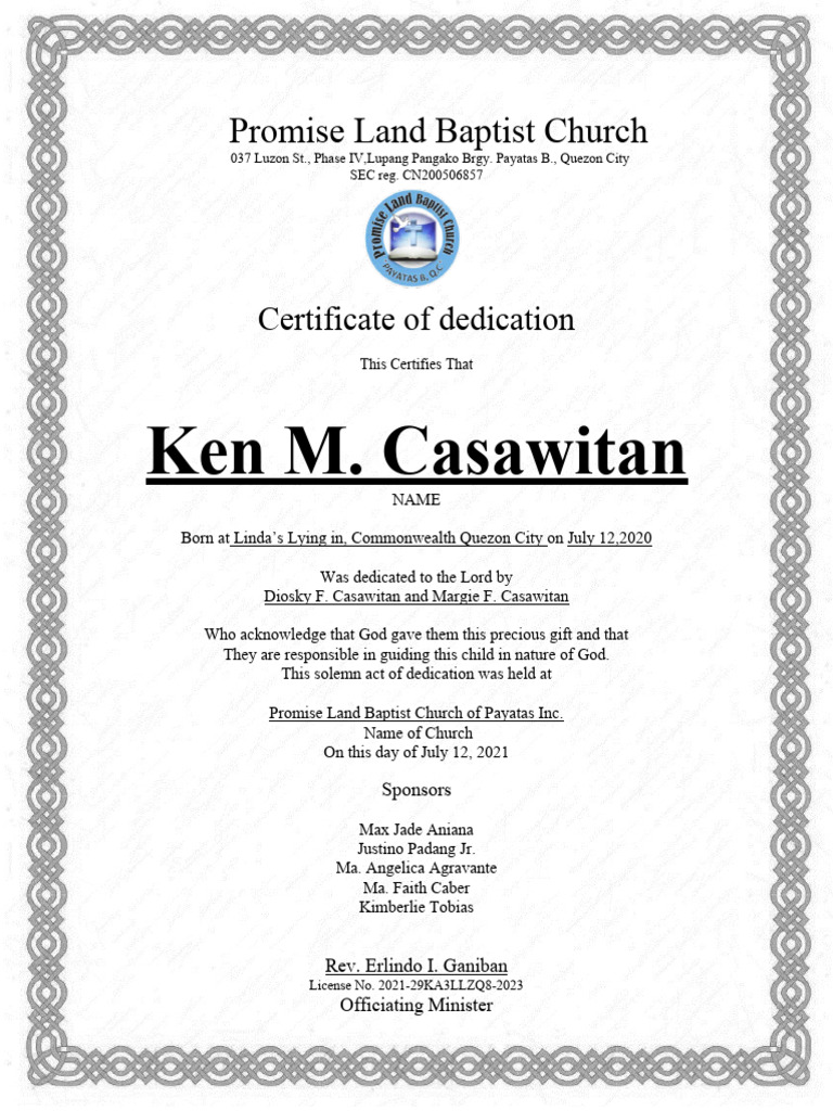Certificate of Dedication | PDF