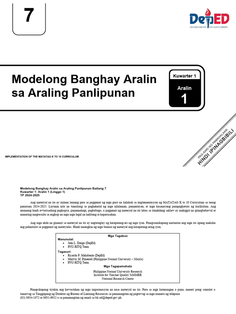 LE Q1 AP7 Lesson 1 Week 1 | PDF