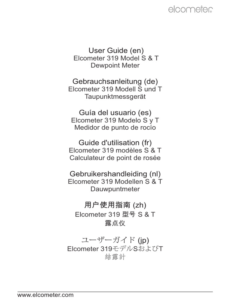 User Guide (En) : Elcometer 319 Model S & T Dewpoint Meter | PDF