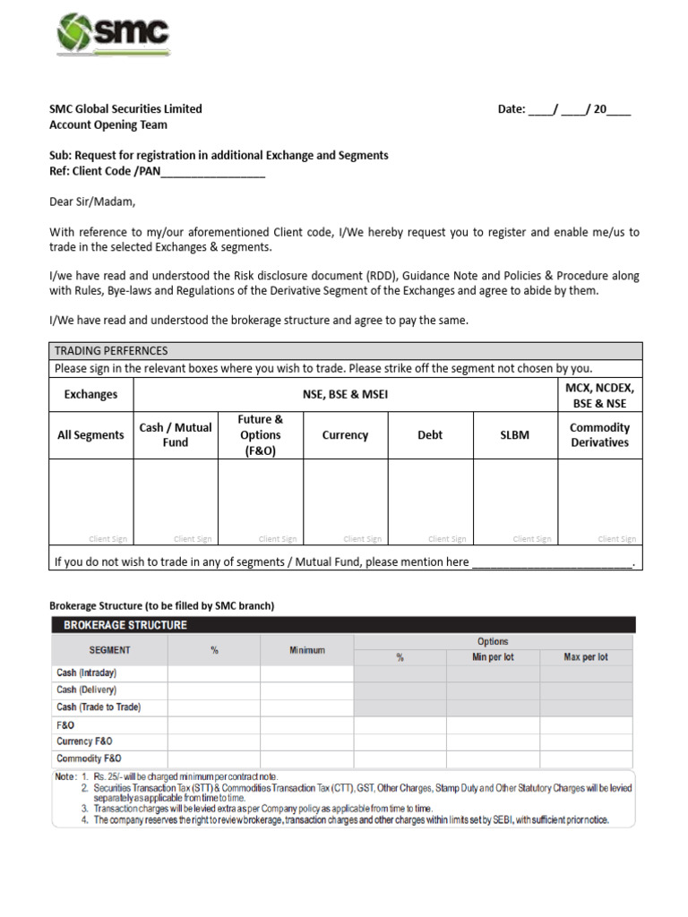 Segment Activation Request Form | PDF | Derivative (Finance) | Futures ...