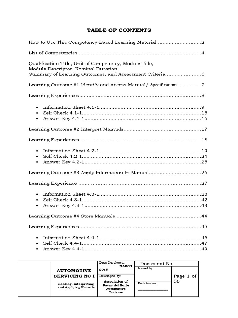 .CBLM Read, Interpret and Apply Manuals | PDF | Engineering | Motor Vehicle