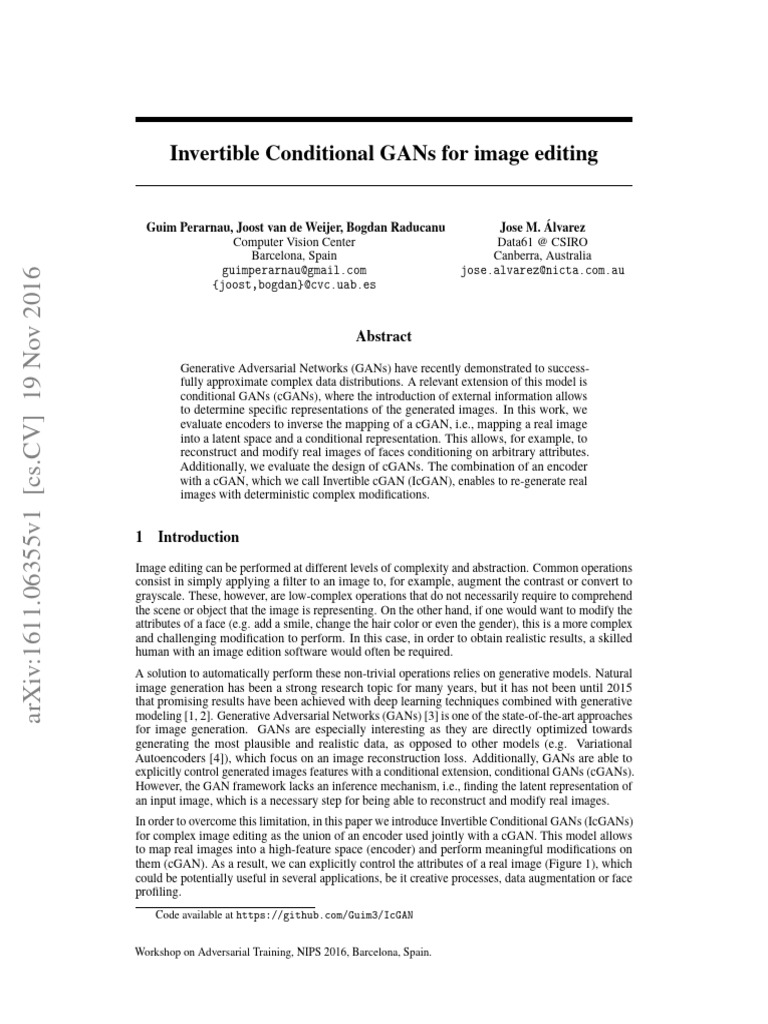 Invertible_Conditional_GANs_for_image_editing | Download Free PDF | Applied Mathematics | Cognition
