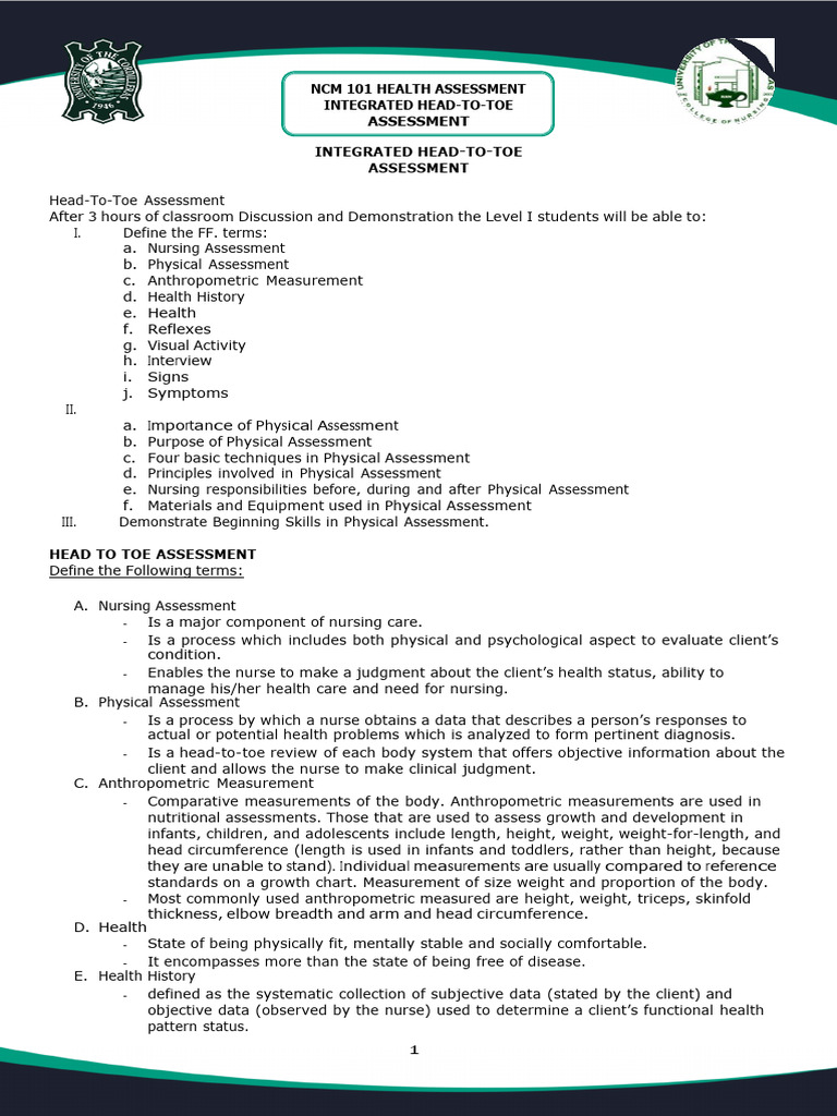 Head-to-Toe Health Assessment Guide | PDF | Human Nose | Human Leg