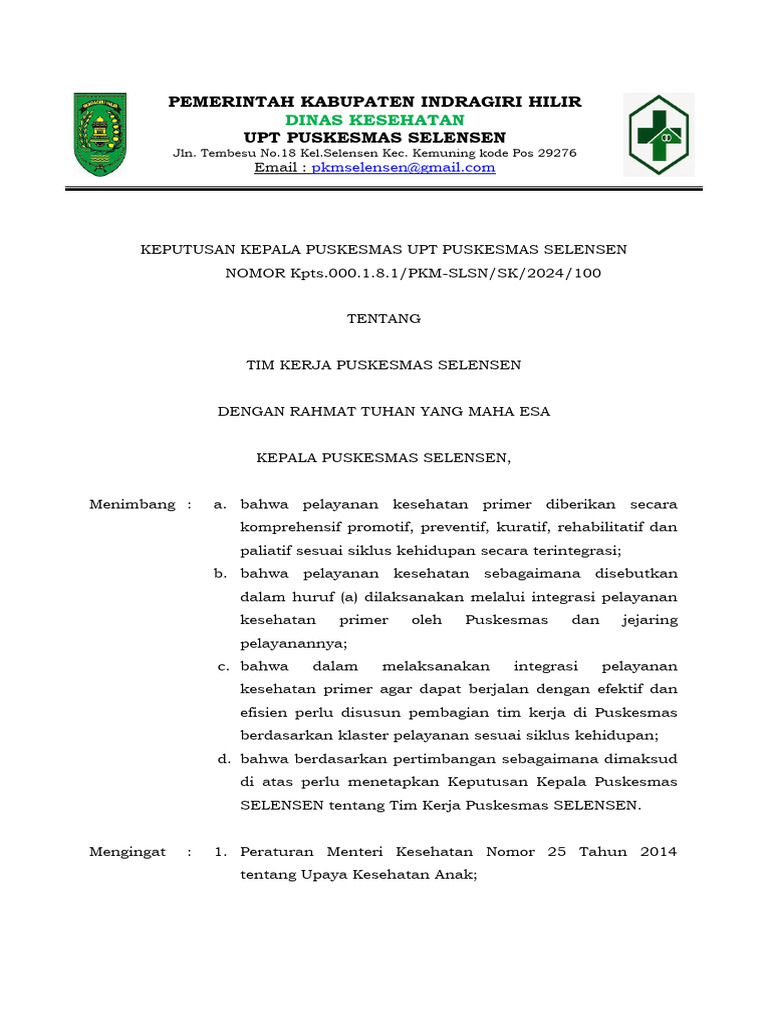 Contoh SK ILP Puskesmas | PDF