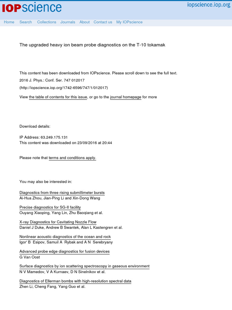 The Upgraded Heavy Ion Beam Probe Diagnostics On T | PDF | Tokamak ...