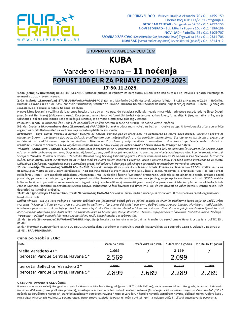 KUBA 17 Novembar 2023 Cenovnik BR 3 | PDF