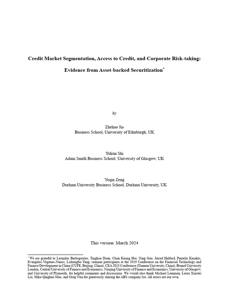 Credit Market Segmentation, Access To Credit, and Corporate Risk-Taking ...