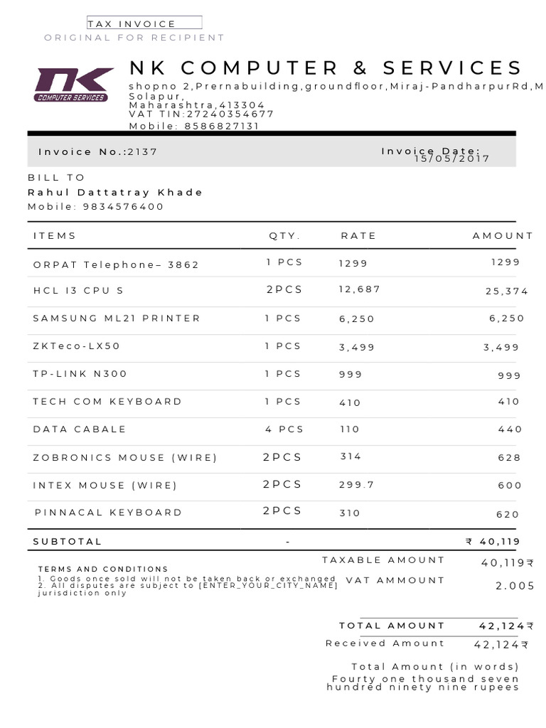 14les Invoice-Rahul Dattatray Khade - PDF 20240728 113358 0000 | PDF