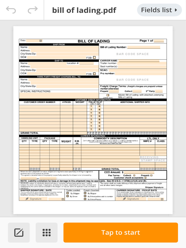 PDFfiller - Bill of Lading PDF | PDF | Finance & Money Management