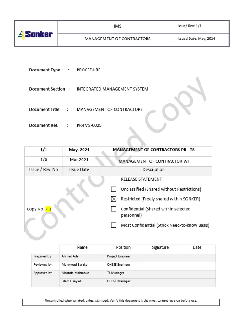 PR-IMS-0025 Management of Contractor_Issue_Rev 1_1 | PDF | Audit ...