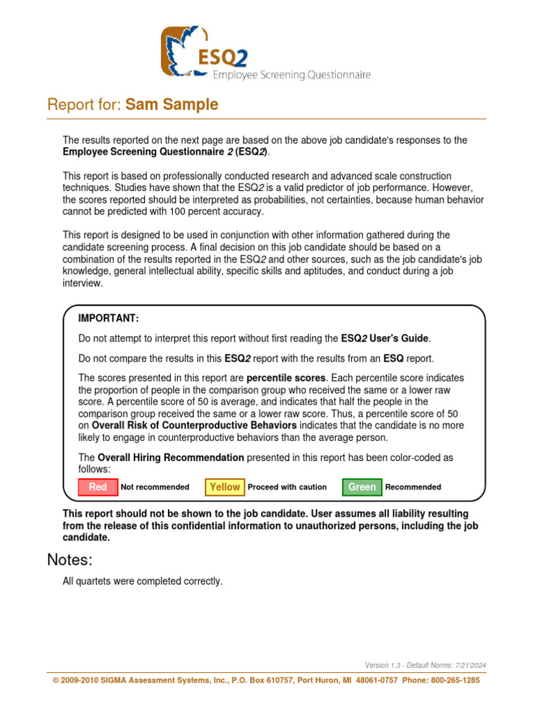 ESQ2 Sample Report | PDF | Leadership | Cognition