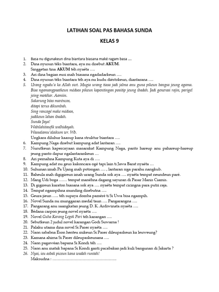 Kisi-Kisi Pas KLS 9 TP 23-24 | PDF