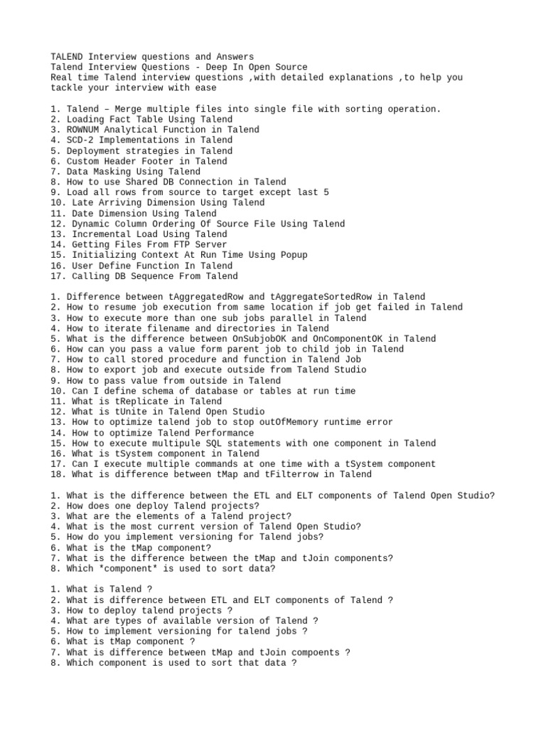 Talend Scenario Based Interview Questions | PDF | Computer Data | Information Technology