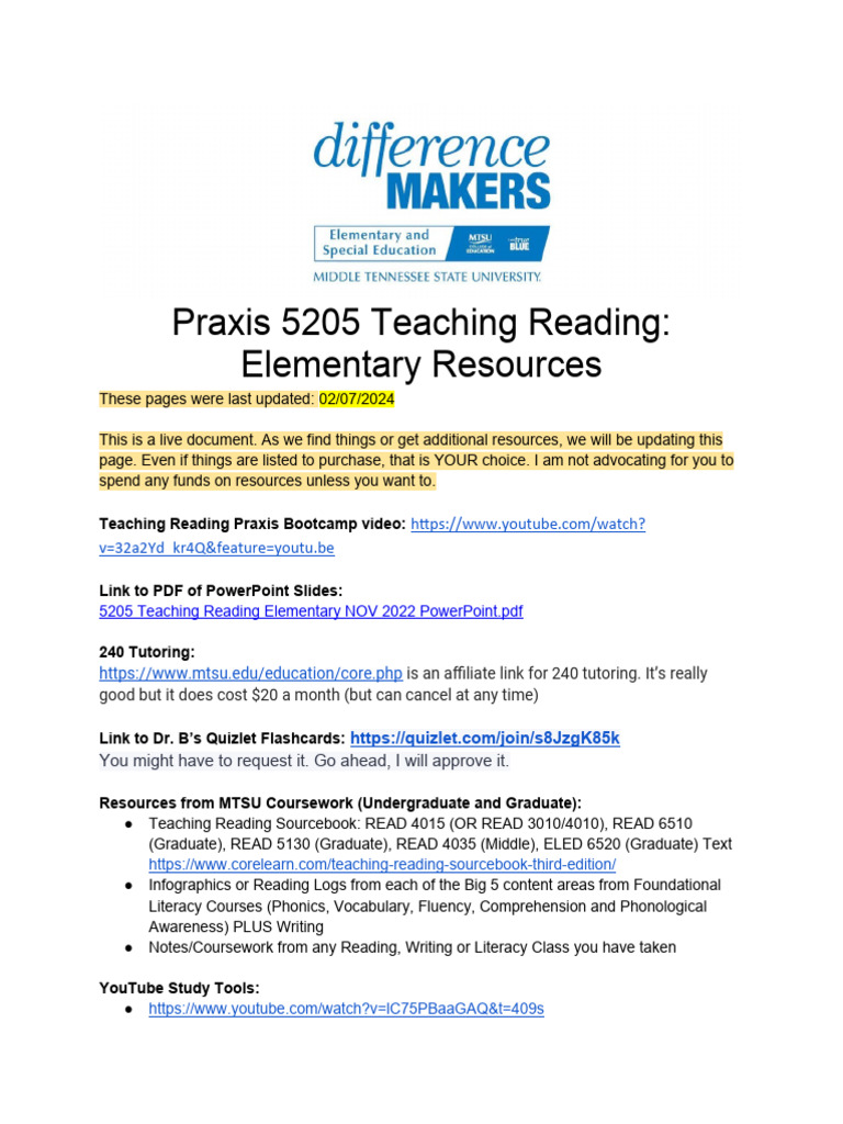 Praxis 5205 Teaching Reading Resources | PDF | Reading Comprehension ...