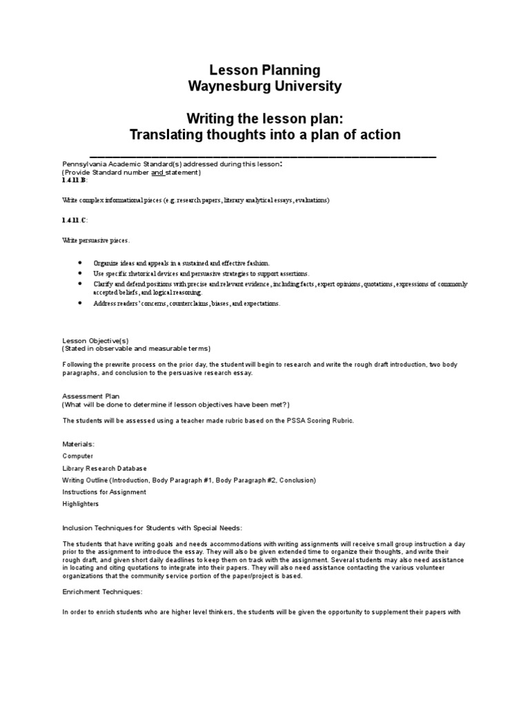 Lesson Plan Rubric, Research, Writing | PDF | Essays | Lesson Plan