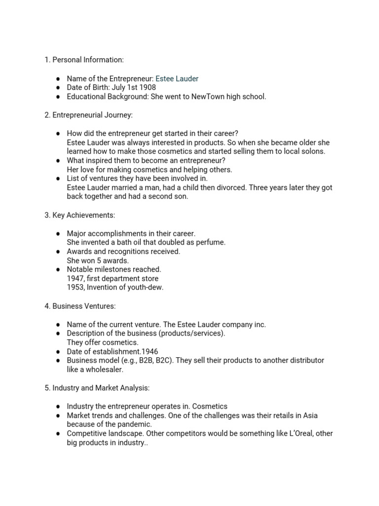 Entrepreneur Research Worksheet | PDF | Entrepreneurship | Retail