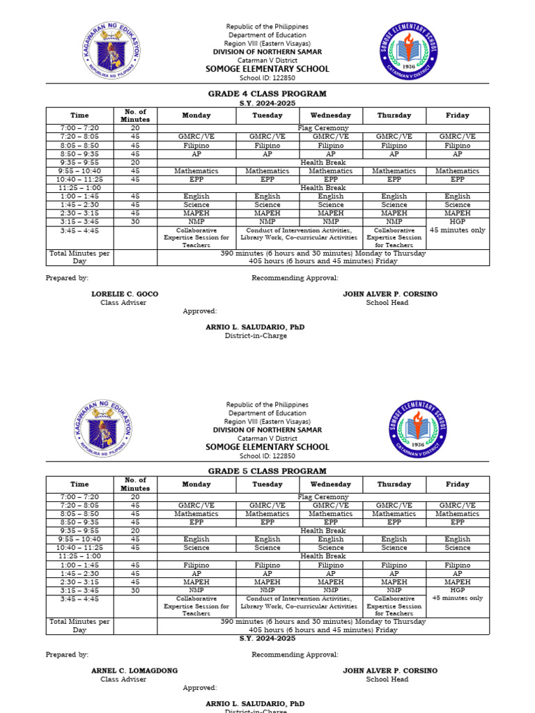 Class Program Grade 4-6 2024-2025 | Download Free PDF | Philippines