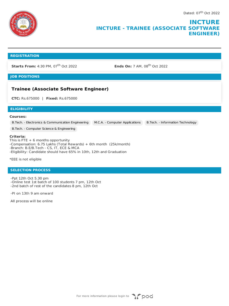 Incture - Trainee (Associate Software Engineer) | PDF