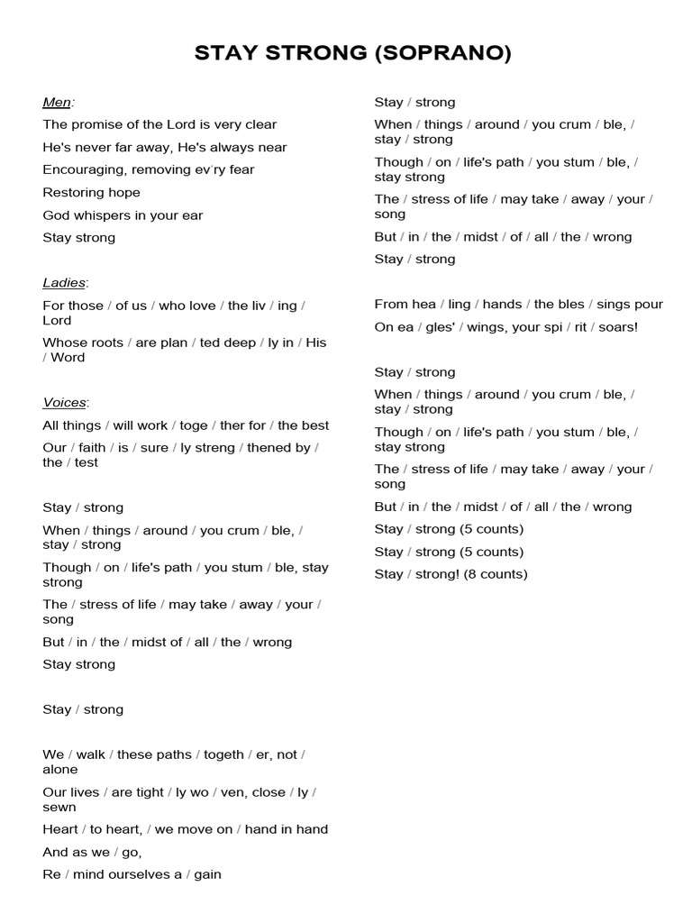 SOPRANO - Stay Strong (Lyrics Only) | PDF | Language Arts & Discipline ...