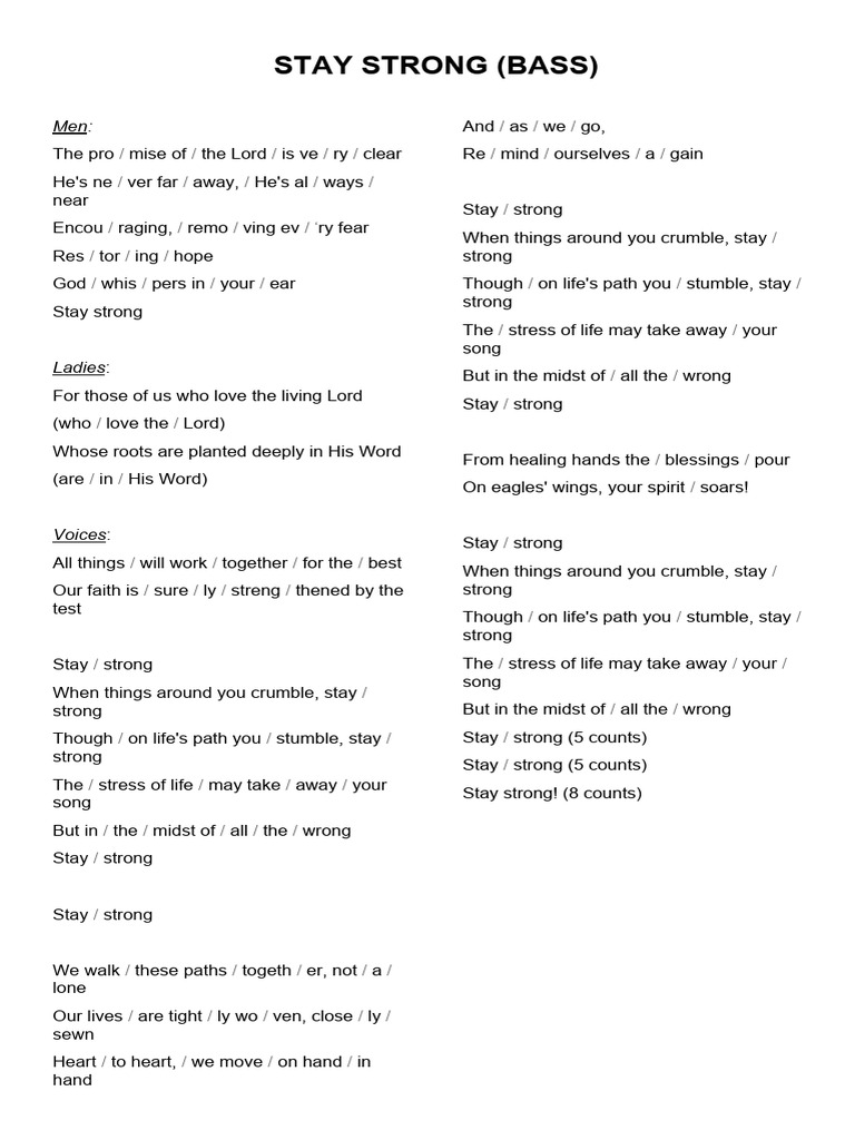 BASS - Stay Strong (Lyrics Only) | PDF