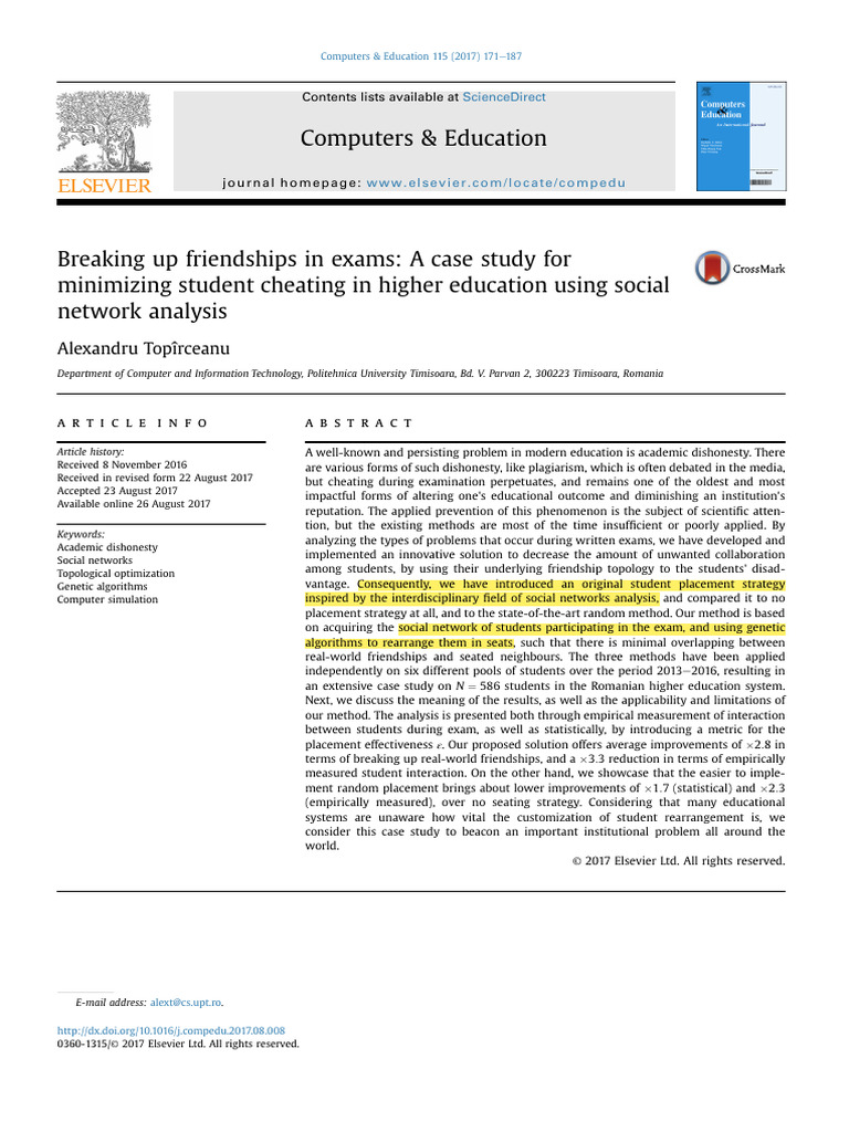 Breaking Up Friendships in Exams - A Case Study For Minimizing Student ...