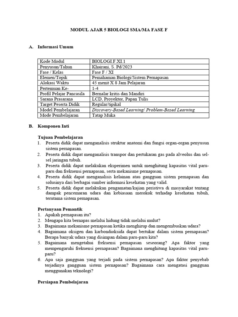 Modul Ajar Biologi Sma Kelas Xi Bab 5 | PDF | Sains & Matematika